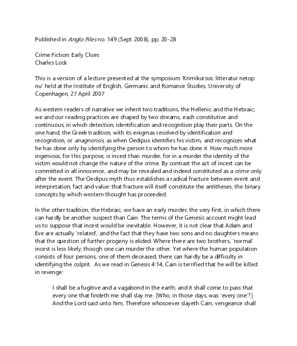(PDF) Crime writing: Early Clues
