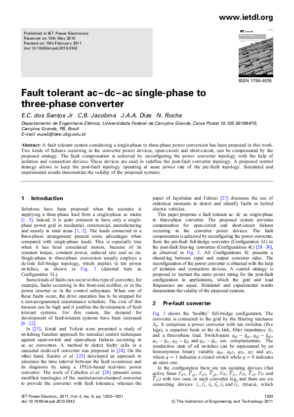 (PDF) Fault tolerant ac–dc–ac single-phase to three-phase converter