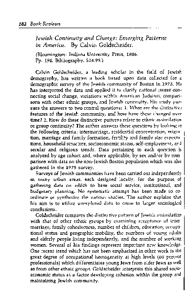(PDF) Jewish Continuity and Change: Emerging Patterns in America