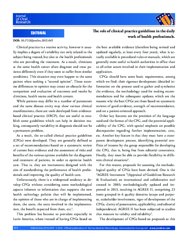 (PDF) The role of clinical practice guidelines in the daily work of ...