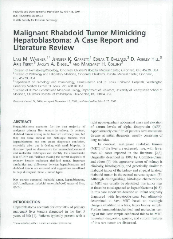 (PDF) Malignant Rhabdoid Tumor Mimicking Hepatoblastoma: A Case Report and Literature Review