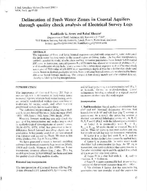 (PDF) Delineation of Fresh Water Zones in Coastal Aquifers through ...