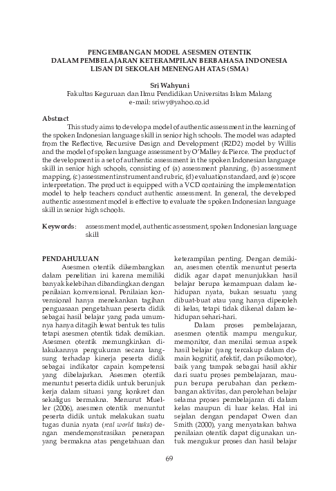 (PDF) Pengembangan Model Asesmen Otentik Dalam Pembelajaran Keterampilan Berbahasa Indonesia ...