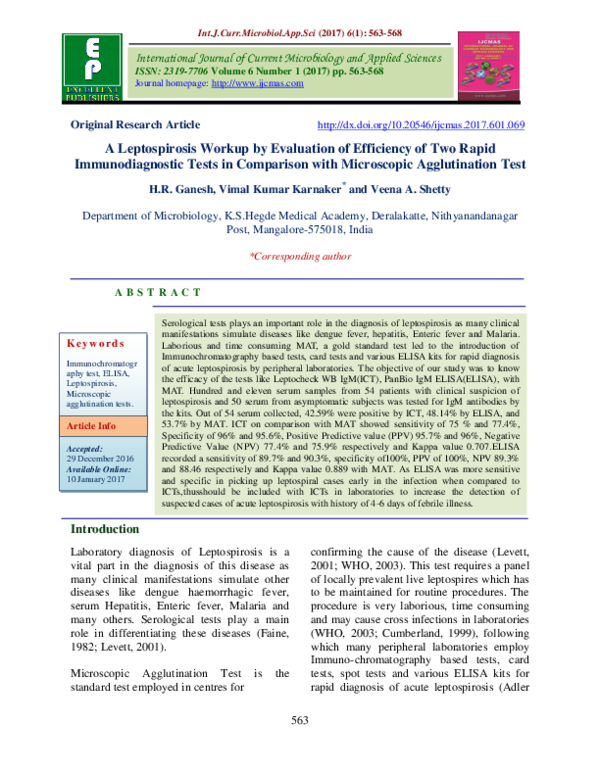 (PDF) A Leptospirosis Workup by Evaluation of Efficiency of Two Rapid ...
