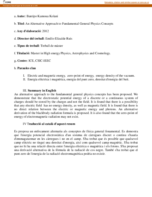 (PDF) An alternative approach to fundamental general physics concepts