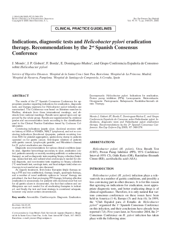 (PDF) Indications, diagnostic tests and Helicobacter pylori eradication ...