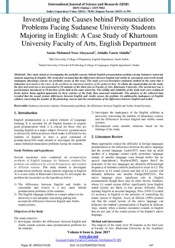 (PDF) Investigating the Causes behind Pronunciation Problems Facing ...