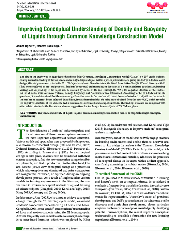 (PDF) Improving Conceptual Understanding of Density and Buoyancy of ...