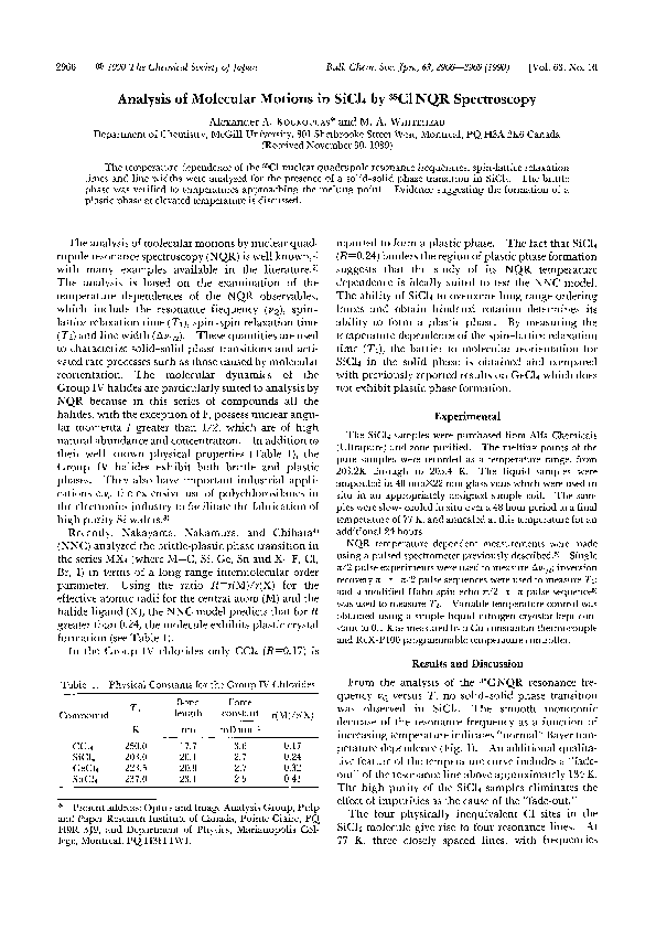 (PDF) Analysis of Molecular Motions in SiCl 4 by 35 Cl NQR Spectroscopy