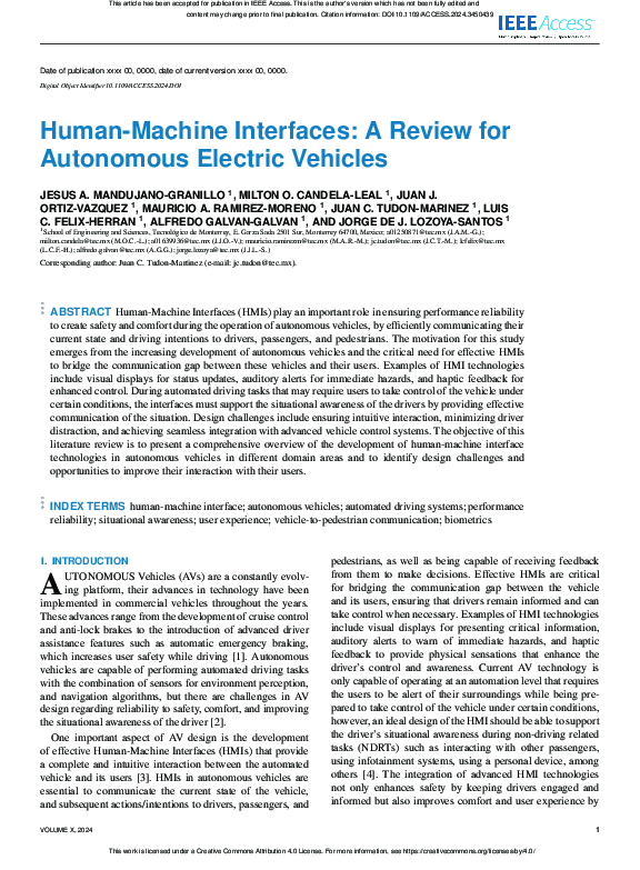 (PDF) Human-Machine Interfaces: A Review for Autonomous Electric Vehicles
