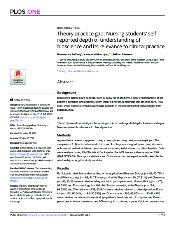 (PDF) Theory-practice gap: Nursing students’ self-reported depth of ...