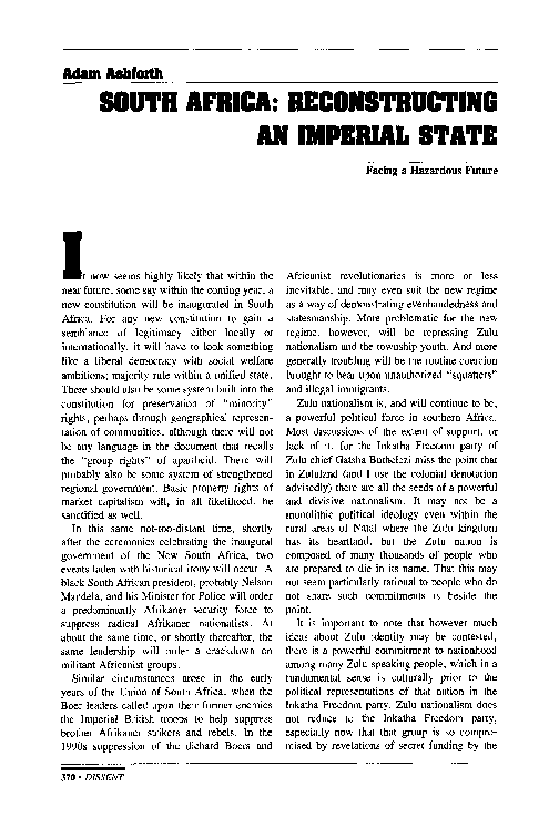 (PDF) Adam Ashforth SOUTH AFRICA : RECONSTRUCTING AN IMPERIAL STATE