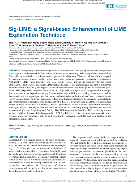 (PDF) Sig-LIME: a Signal-based Enhancement of LIME Explanation Technique