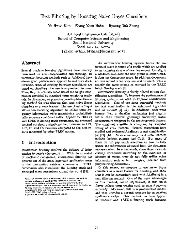 (PDF) Text filtering by boosting naive Bayes classifiers