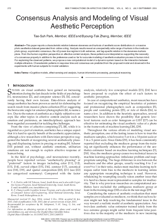 (PDF) Consensus Analysis and Modeling of Visual Aesthetic Perception