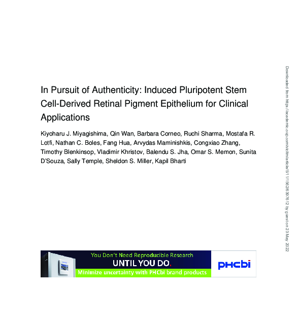 (PDF) In Pursuit of Authenticity: Induced Pluripotent Stem Cell-Derived Retinal Pigment ...