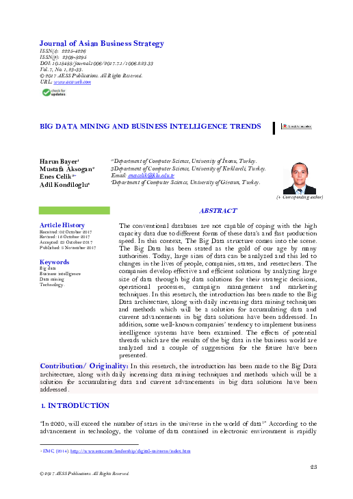 Pdf Big Data Mining And Business Intelligence Trends Harun Bayer