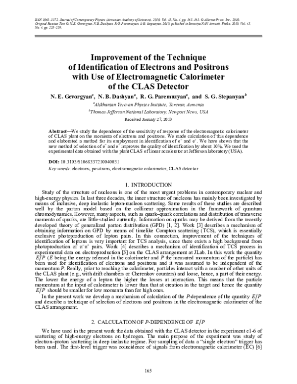 (PDF) Improvement of the technique of identification of electrons and ...