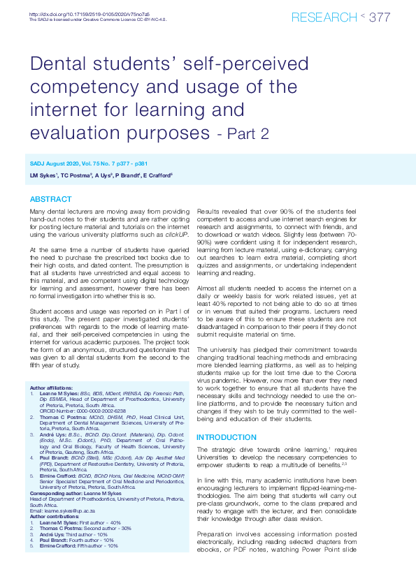 (PDF) Dental students' self-perceived competency and usage of the ...