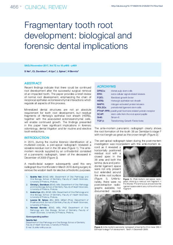 (PDF) Fragmentary tooth root development: biological and forensic ...