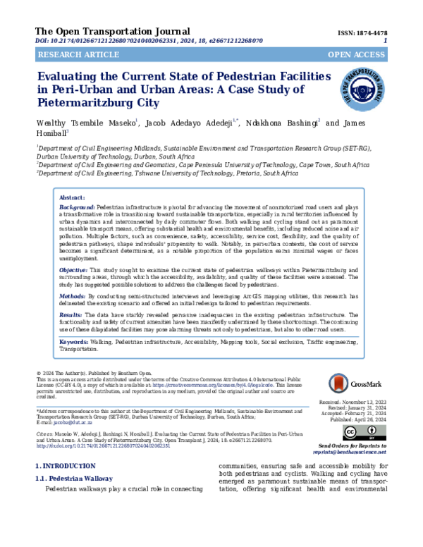 (PDF) Evaluating the Current State of Pedestrian Facilities in Peri ...
