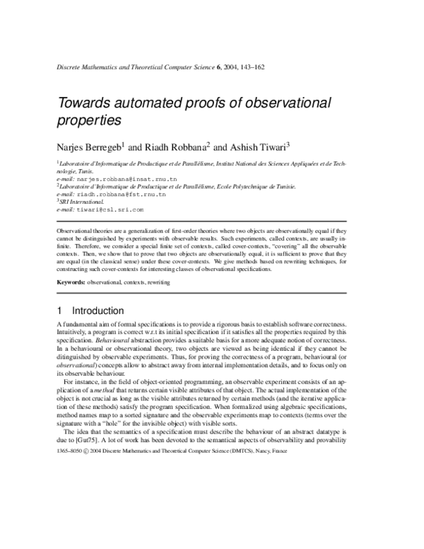 (PDF) Towards automated proofs of observational properties