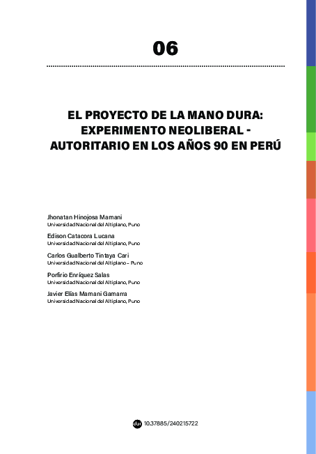 (PDF) El Proyecto De La Mano Dura: Experimento Neoliberal - Autoritario en Los Años 90 en Perú