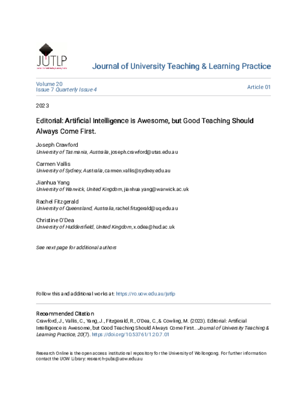 (PDF) Editorial: Artificial Intelligence is Awesome, but Good Teaching ...