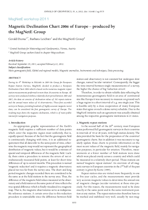 (PDF) Magnetic Declination Chart 2006 of Europe – produced by the ...