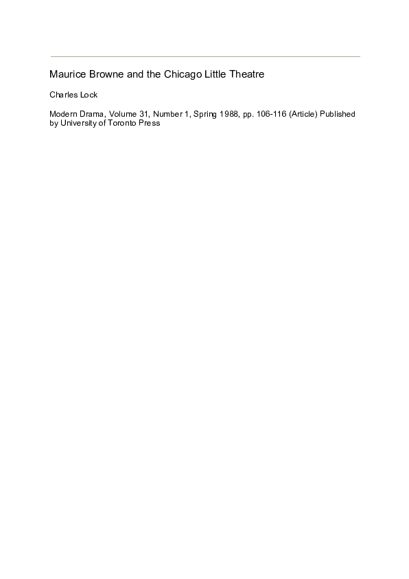(PDF) Maurice Browne and the Chicago Little Theatre