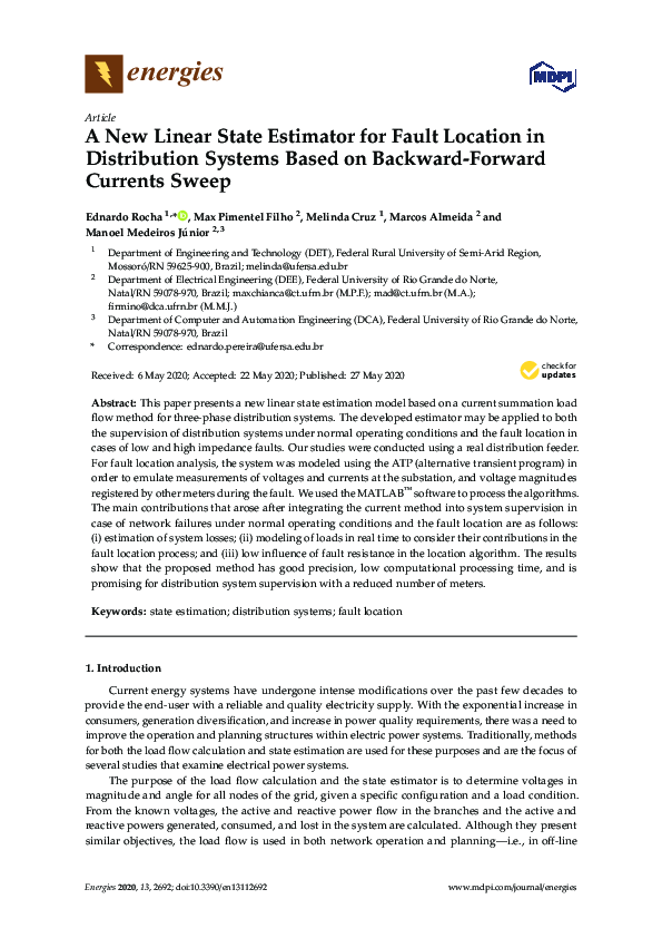Pdf A New Linear State Estimator For Fault Location In Distribution Systems Based On Backward