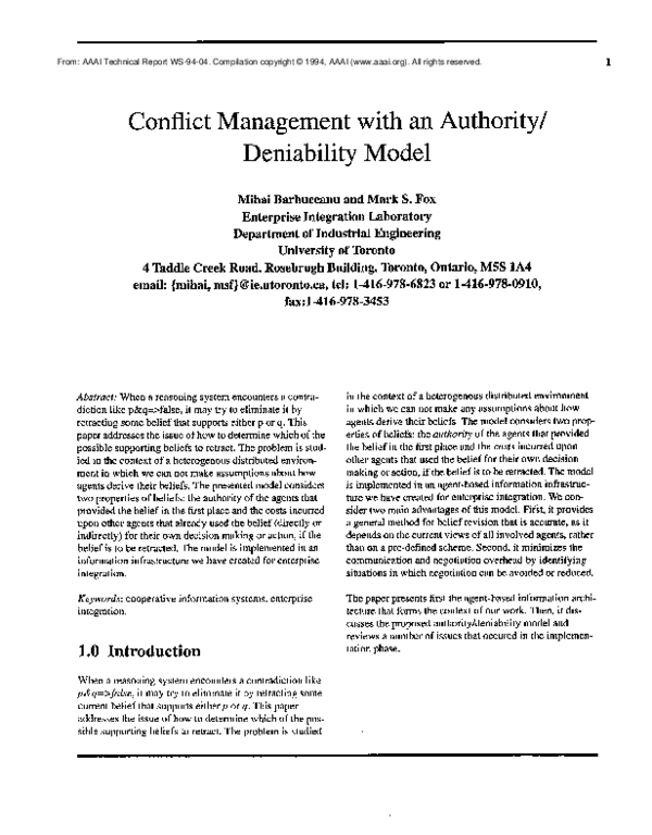 (PDF) Conflict Management with an Deniability Model Authority