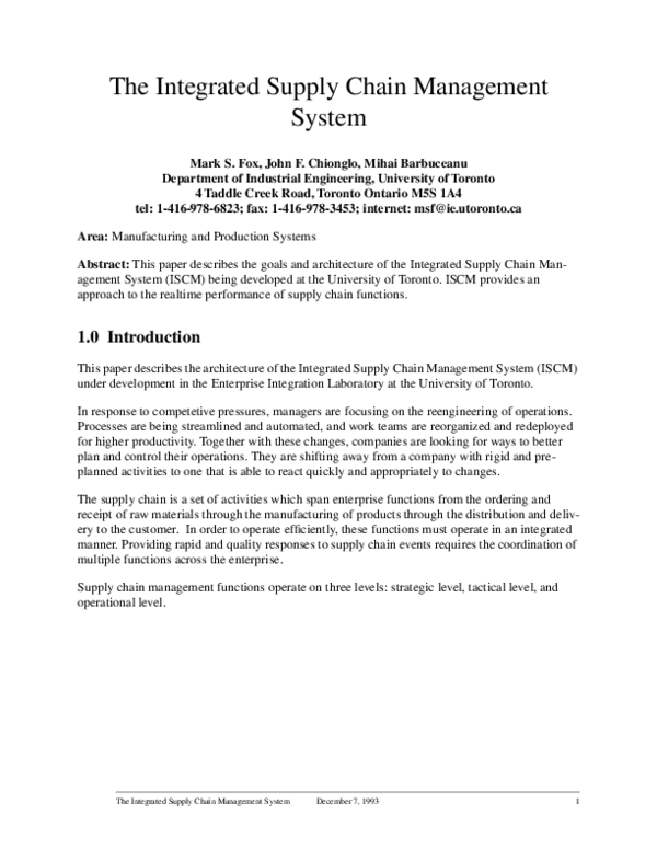 (PDF) The Integrated Supply Chain Management System