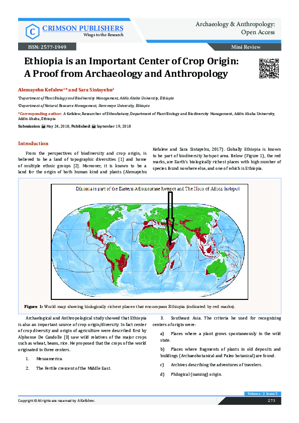 (PDF) Ethiopia is an Important Center of Crop Origin: A Proof from ...