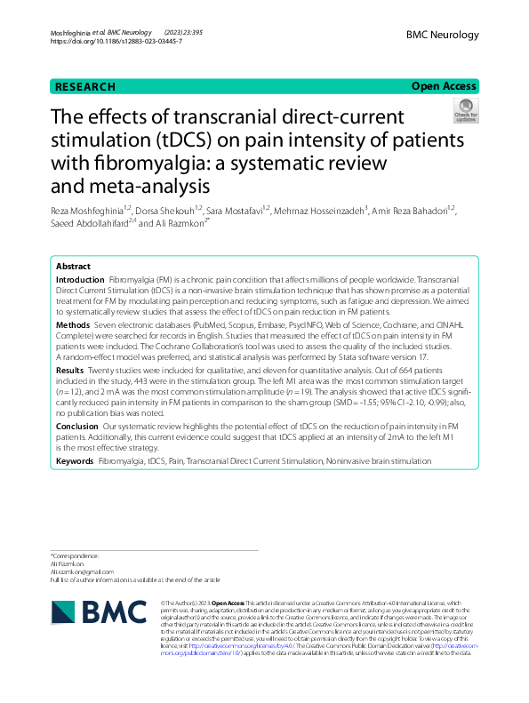 (PDF) The effects of transcranial direct-current stimulation (tDCS) on pain intensity of ...