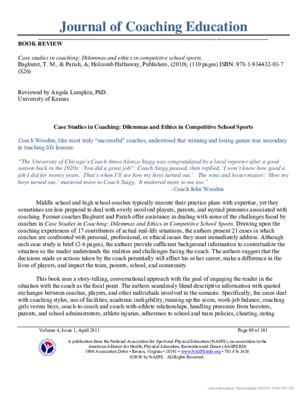 (PDF) Case Studies in Coaching: Dilemmas and Ethics in Competitive ...