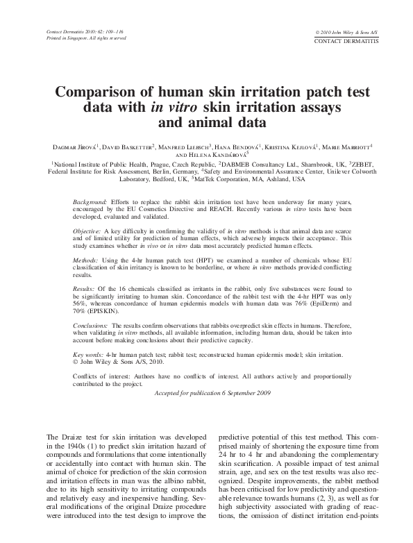 (PDF) Comparison of human skin irritation patch test data with in vitro ...