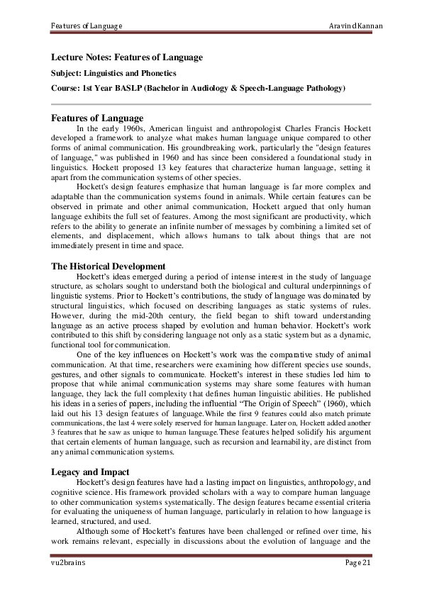 (PDF) Features of Language