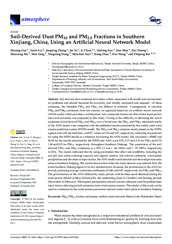 (PDF) Soil-Derived Dust PM10 and PM2.5 Fractions in Southern Xinjiang, China, Using an ...