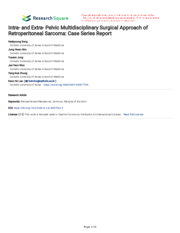 (PDF) Intra- and Extra- Pelvic Multidisciplinary Surgical Approach of Retroperitoneal Sarcoma ...
