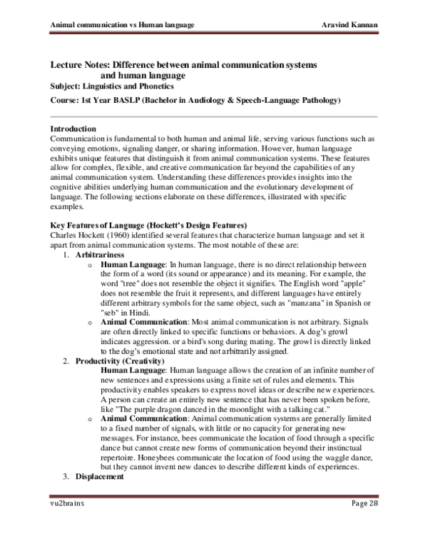(PDF) Animal communication vs Human language