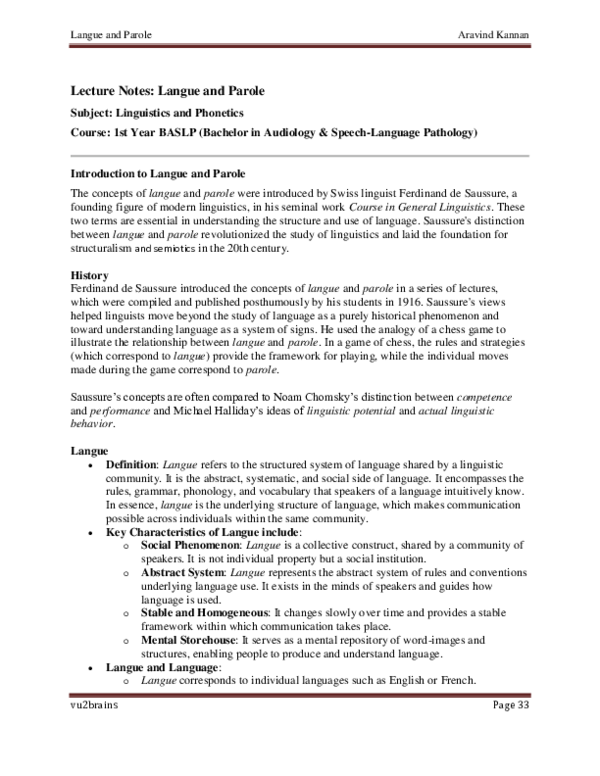 (PDF) Langue and Parole