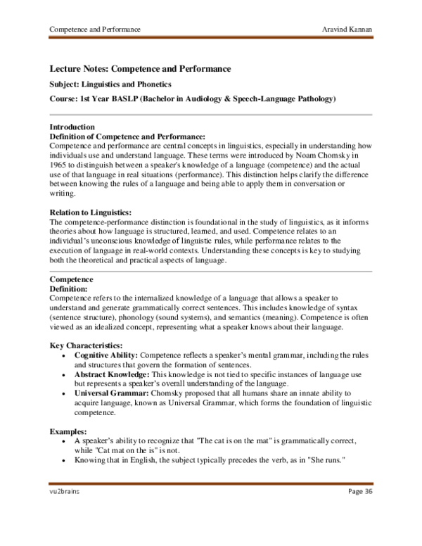 (PDF) Lecture Notes: Competence and Performance