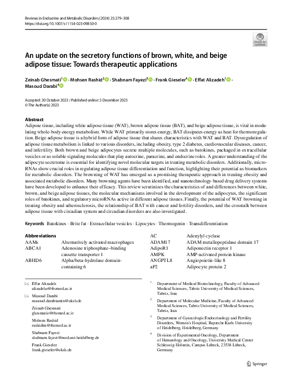 (PDF) An update on the secretory functions of brown, white, and beige adipose tissue: Towards ...