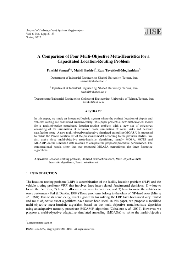 (PDF) A Comparison of Four Multi-Objective Meta-Heuristics for a ...