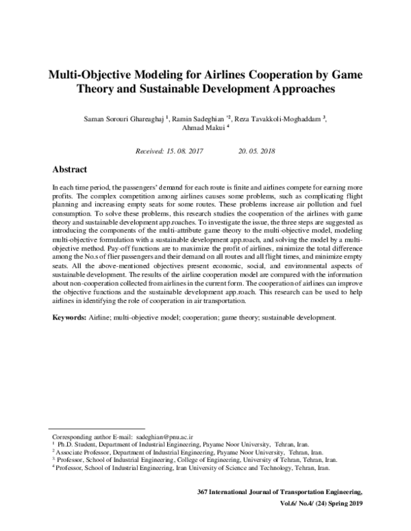 Pdf Multi Objective Modeling For Airlines Cooperation By Game Theory And Sustainable