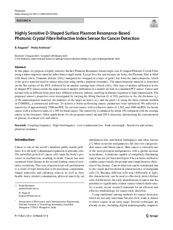 (PDF) Highly Sensitive D-Shaped Surface Plasmon Resonance-Based Photonic Crystal Fibre ...