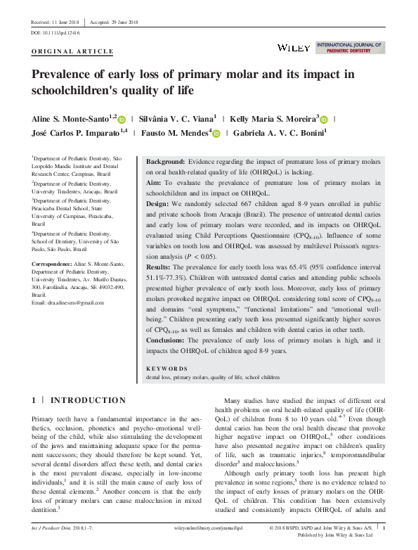 (PDF) Prevalence of early loss of primary molar and its impact in ...