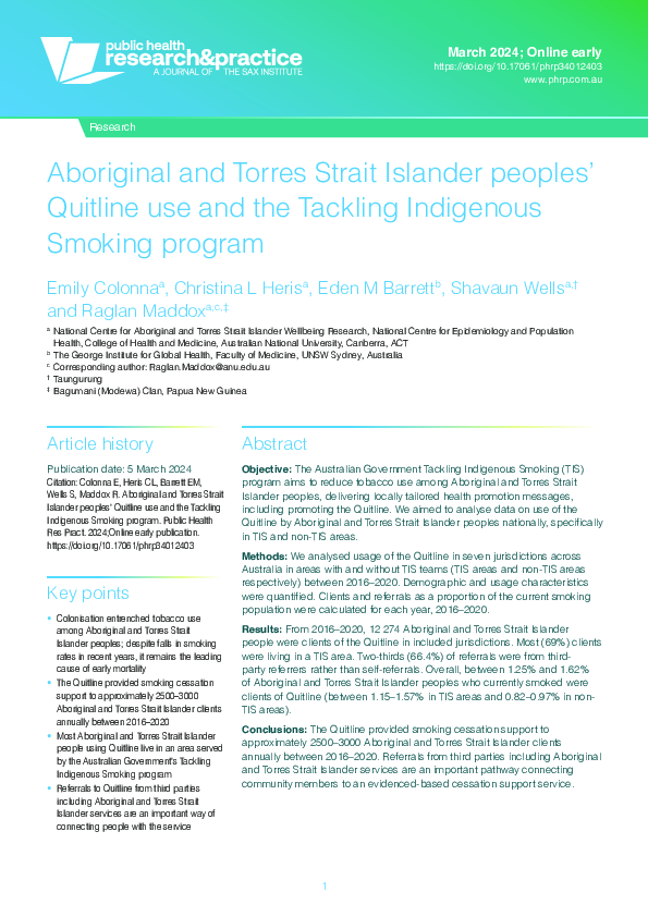 (PDF) Aboriginal and Torres Strait Islander peoples’ Quitline use and ...