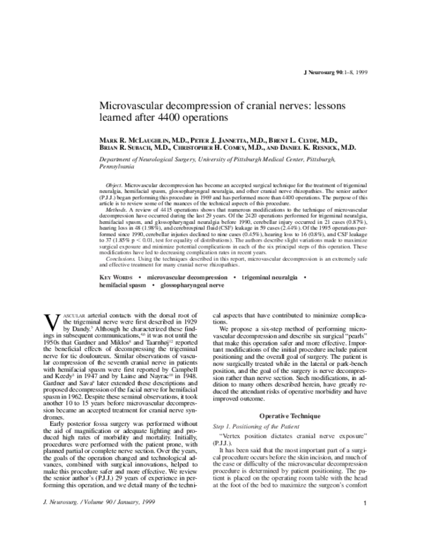 (PDF) Microvascular decompression of cranial nerves: lessons learned ...